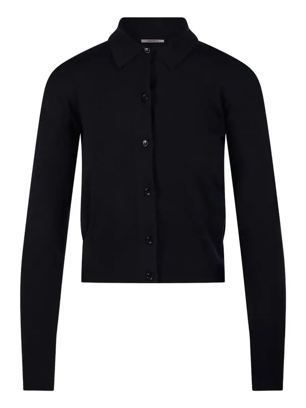 Max Mara Slim Fit Shirt Collar Sweater With Horn Button Placket - Blu