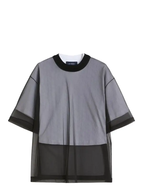 Sportmax Cropped Cotton T-shirt With Round Neck And Contrast Details - Nero