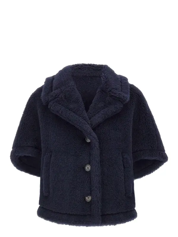 Max Mara Short Kimono Sleeve Alpaca-cashmere Silk Coat - Blu