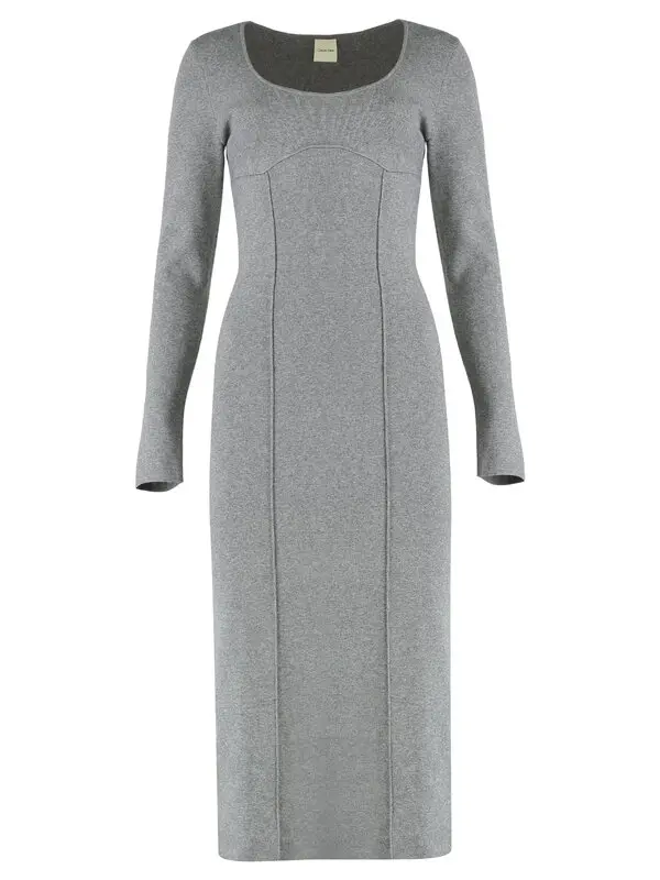 Calvin Klein Viscose Blend Midi Dress With Long Sleeves - Grey