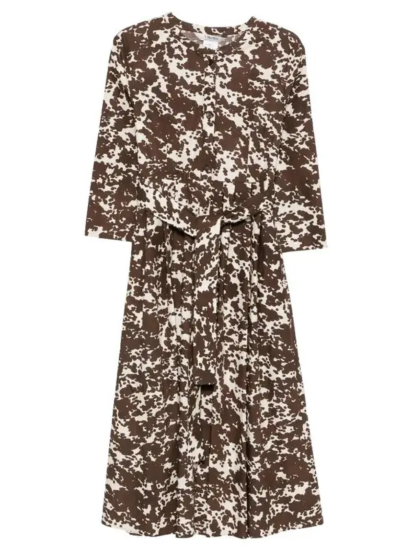 Max Mara Band-collar Three-quarter Sleeve Cotton Dress - Marrone