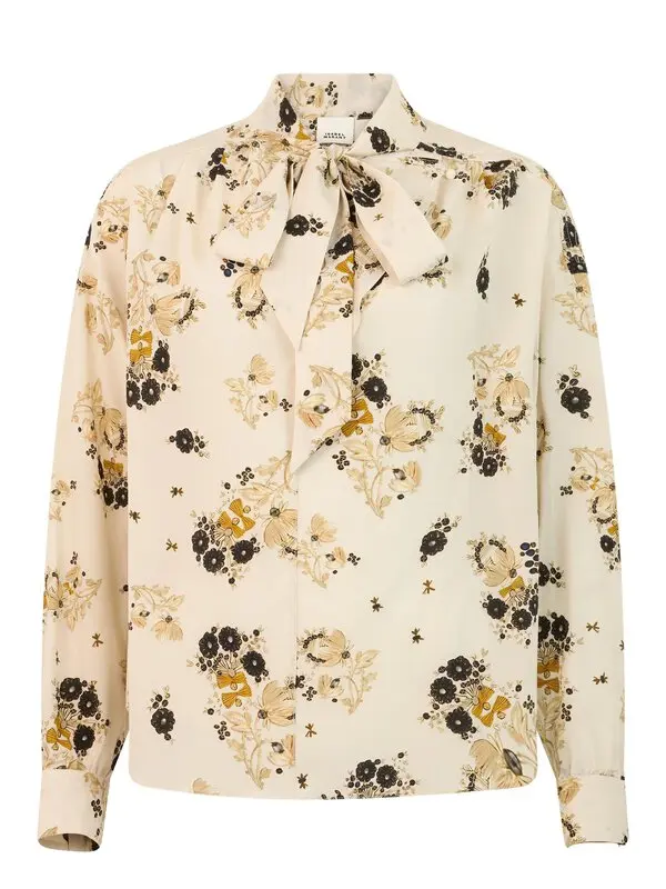 Isabel Marant Étoile Floral Bow Detail Long Sleeve Silk Shirt - Beige