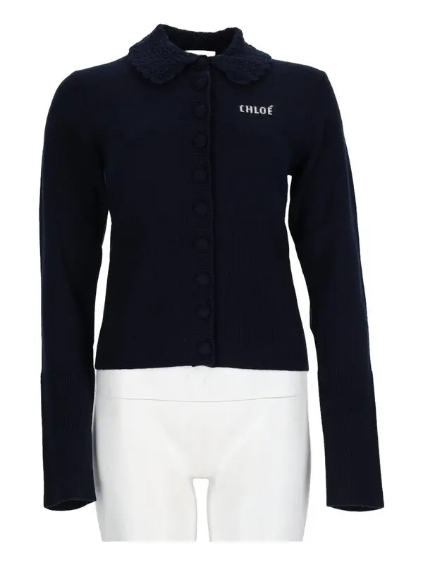 Chloé Soft Knit Sweater With Crochet Collar - Blue