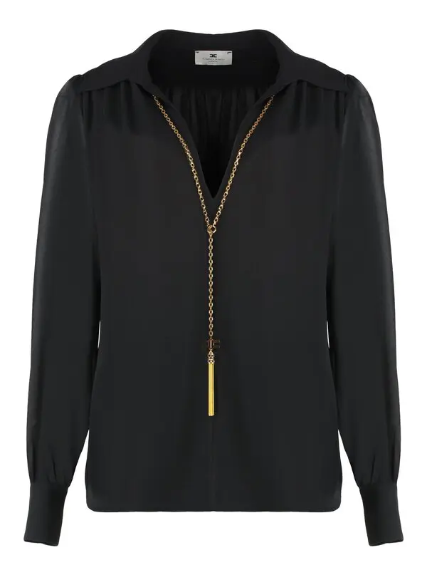 Elisabetta Franchi Georgette Shirt With Removable Logo Necklace - Black