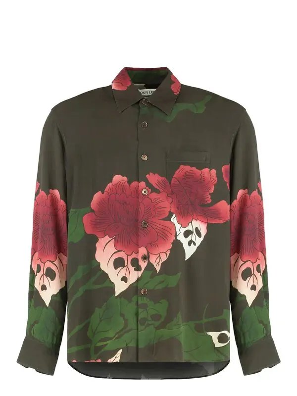 Our Legacy Floral Print Long-sleeve Shirt With Button-up Front Pocket - Green