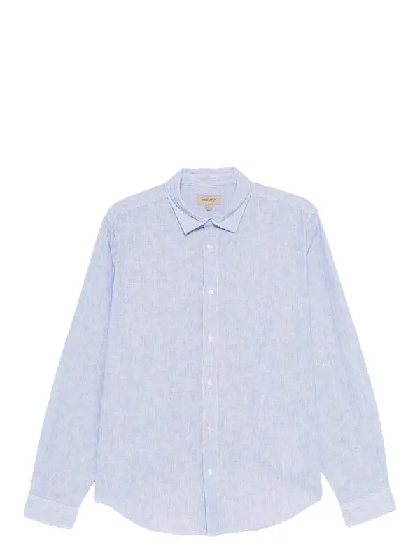 Woolrich Striped Linen Shirt With Long Sleeves And Button-front - Blu