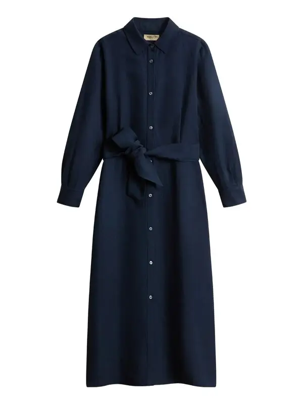 Woolrich Linen-blend Shirt Dress With Belt And Adjustable Cuffs - Blu