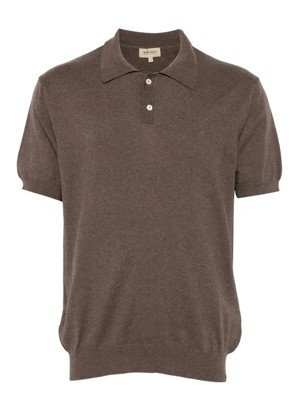 Woolrich Cotton Short-sleeve Polo Shirt With Front Buttons And Ribbed Trim - Marrone