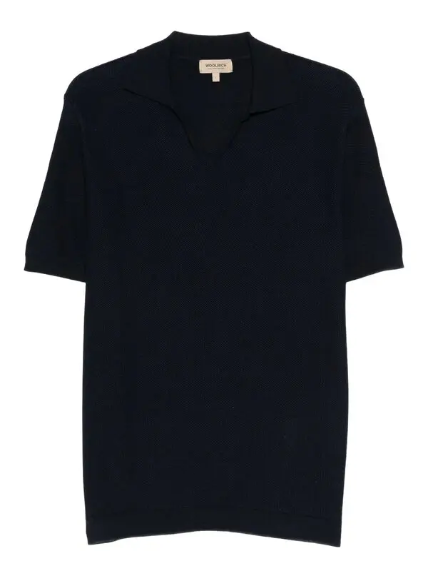 Woolrich Cotton Crepe Knit Polo Shirt With Classic V-neck - Blu