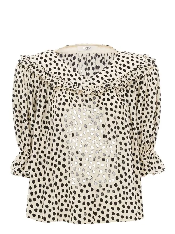 Chloé Puff-sleeve Dotted Silk Blouse - Bianco