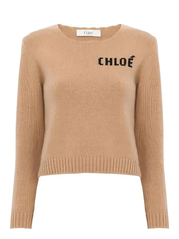 Chloé Logo Wool & Cashmere Blend Sweater - Marrone