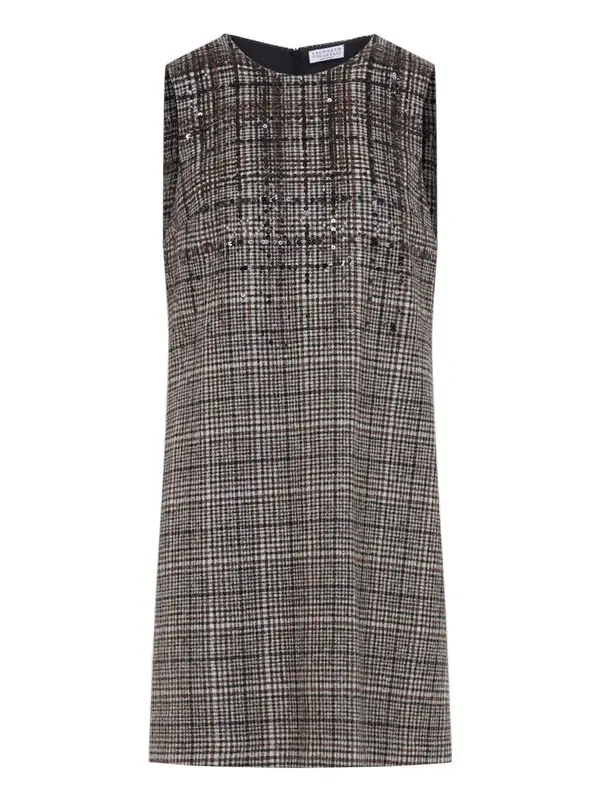 Brunello Cucinelli Tweed Dress With Embellishment - Brown