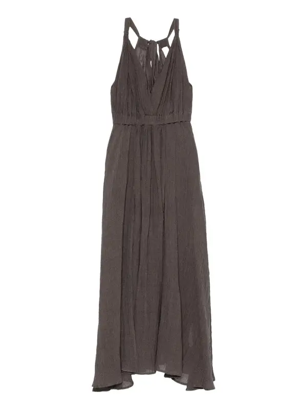 120% Lino Linen Mini Dress With Adjustable Back Closure - Marrone