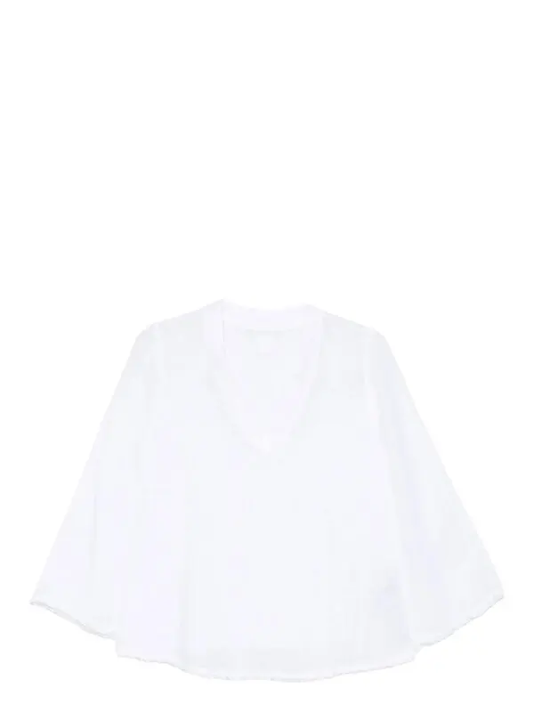 120% Lino 100% Linen V-neck Sequin Blouse 3/4 Sleeve - Bianco