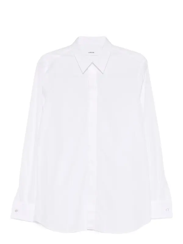 LARDINI Classic Cotton Dress Shirt With Concealed Button Placket, French Cuffs, Long Sleeves, Regular Fit - Bianco