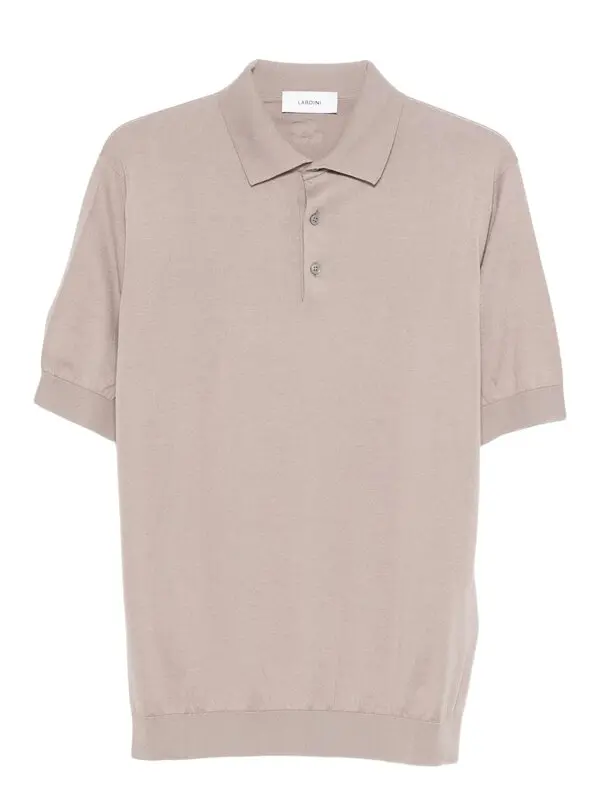 LARDINI Ribbed Trim Knit Polo Shirt With Button Placket And Short Sleeves - Grigio