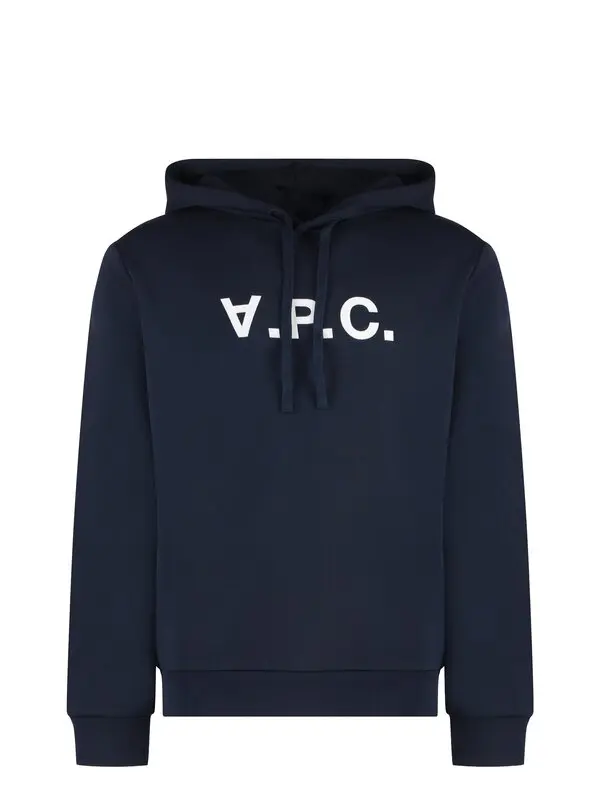 A.p.c. Printed Cotton Hoodie With Ribbed Cuffs And Hem - Blue