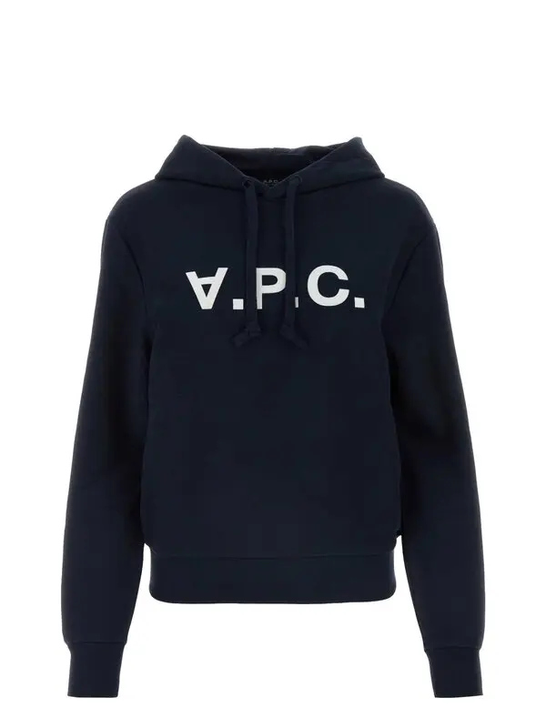 A.p.c. Printed Cotton Hoodie With Ribbed Cuffs And Hem - Blue