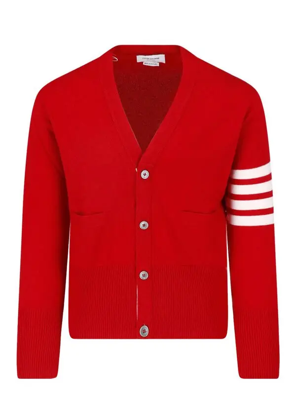 Thom Browne V-neck Four-bar Cardigan - Red