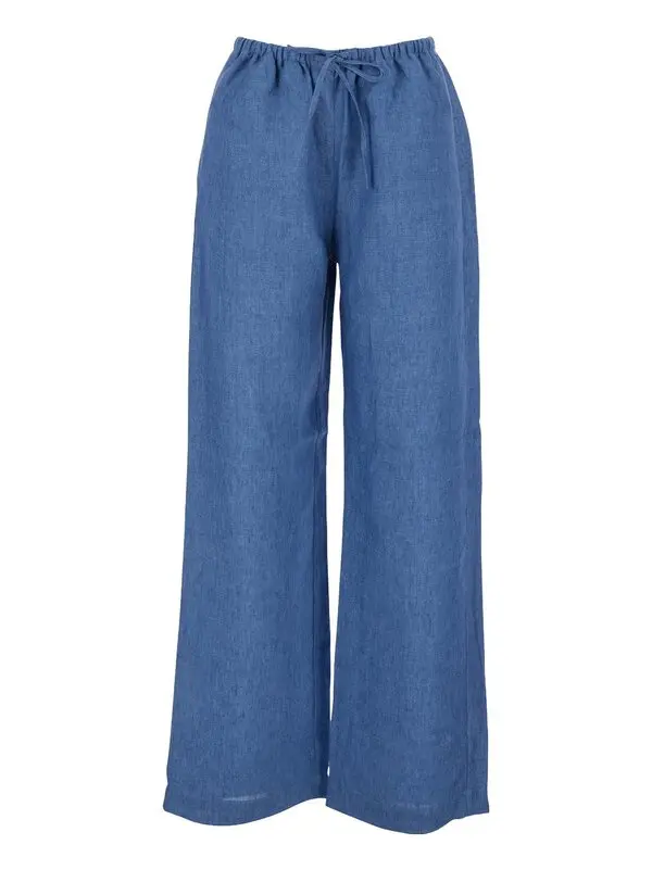RÓHE 100% Linen Drawstring Trousers - Blu