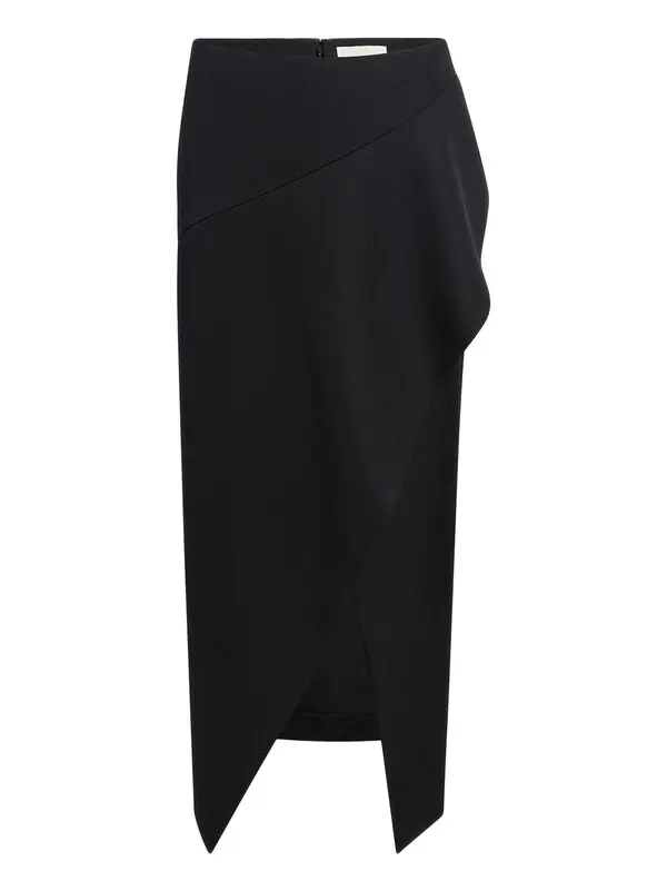 Khaite Flowing Asymmetrical Flounce Wool Mini Skirt - Nero