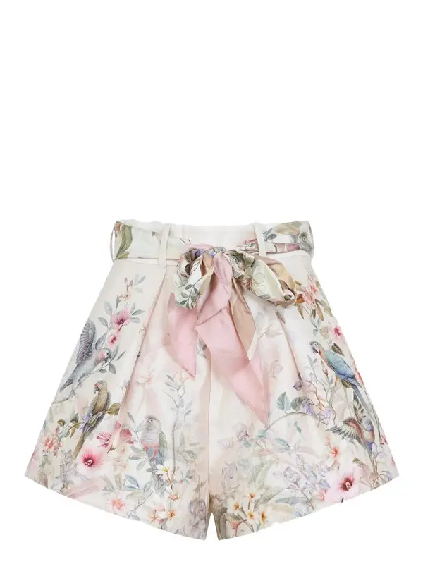 Zimmermann Printed Silk Cotton Mini Shorts With Scarf Belt - Multicolor