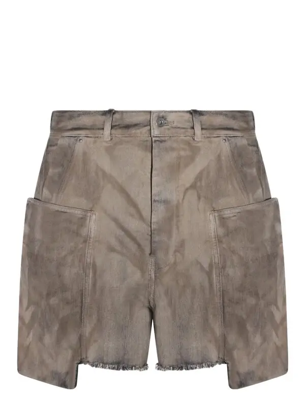 Rick Owens Ribbed Cotton Cargo Shorts With Fringed Hem - Marrone