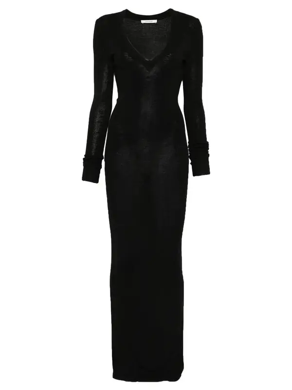ENTIRE STUDIOS Long Sleeve V-neck Midi Dress - Nero