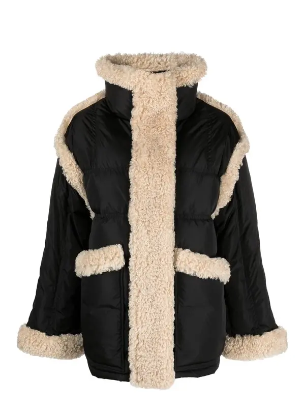 STAND STUDIO Puffer Coat With Faux Fur Trim - Nero