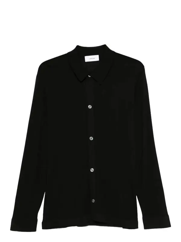 LARDINI 100% Silk Long Sleeve Button-front Collared Shirt - Nero