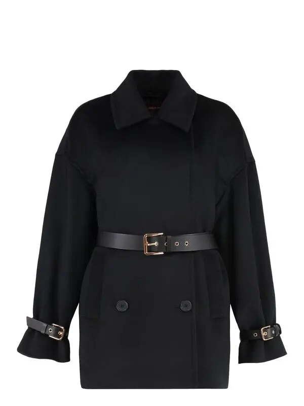 Max Mara Double-breasted Virgin Wool Jacket With Belt - Black