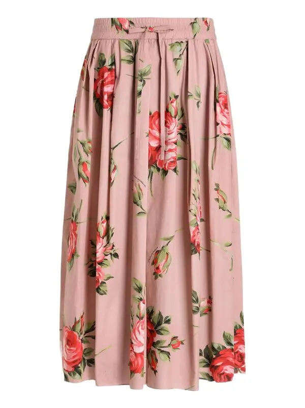 Dolce & Gabbana Pleated Floral Cotton Midi Skirt - Rosa