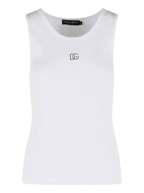 Dolce & Gabbana Dg Embroidered Rhinestone Cotton Crewneck - Bianco