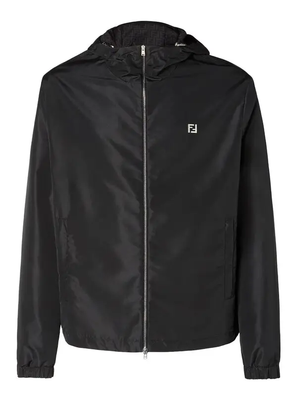Fendi Technical Fabric Blouson Jacket With Drawstring Hood And Ff Logo - Nero