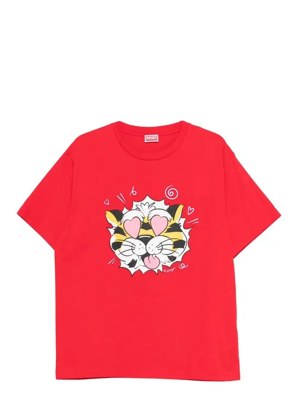 Kenzo Oversized Lightweight T-shirt With Wild Tiger Front & Back Print - Rosso