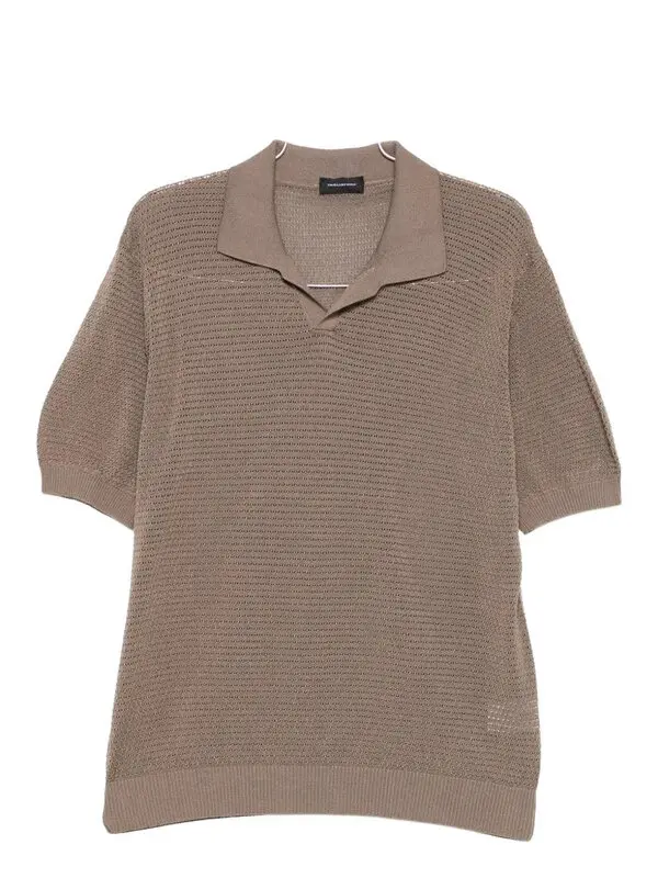 Tagliatore Crochet Cotton Polo Shirt With Classic V-neck - Marrone