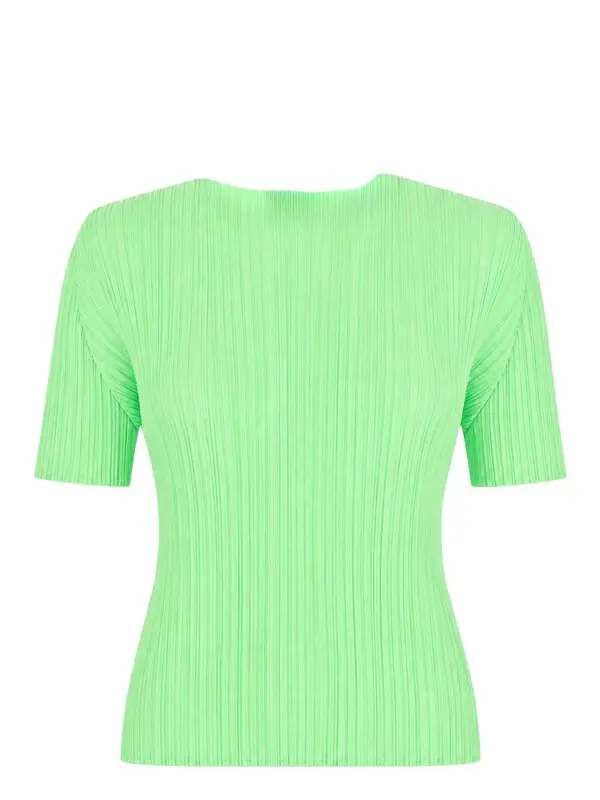 Issey Miyake Short Sleeve Pleated Top - Green