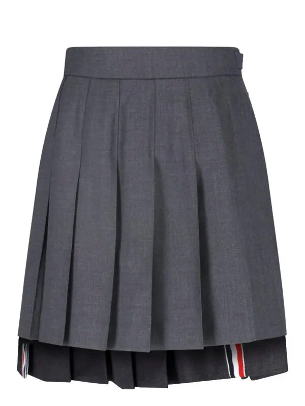 Thom Browne Pleated Wool Mini Skirt With Contrasting Trim - Grey