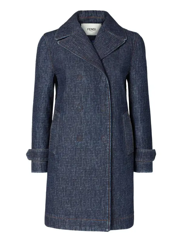 Fendi Quilted Ff Motif Denim Double-breasted Midi Jacket - Blu