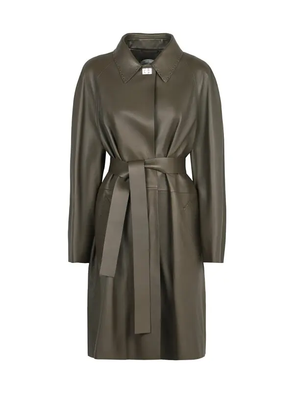 Fendi Grainy Deer Leather Jacket With Turn-lock And Belt - Green