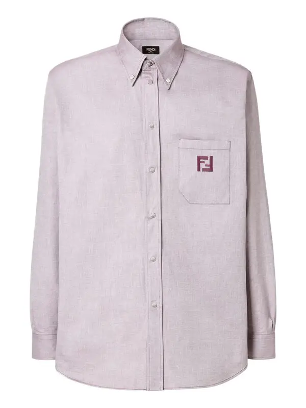 Fendi Comfort-fit Iridescent Oxford Cotton Long-sleeve Button-down Shirt With Chest Pocket - Rosso