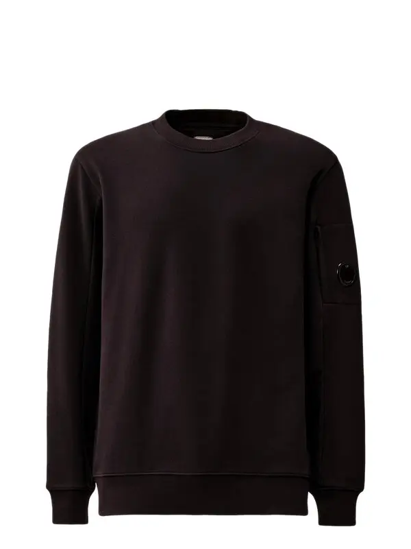 C.P. COMPANY Cotton Crewneck Sweatshirt With Zip Pocket And Sleeve Lens - Blu