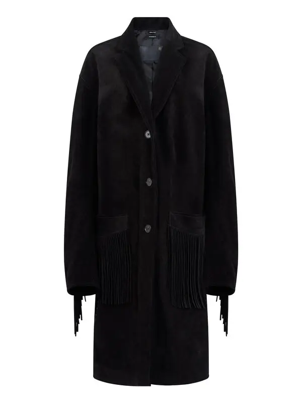 R13 Single-breasted Suede Jacket With Fringe - Black