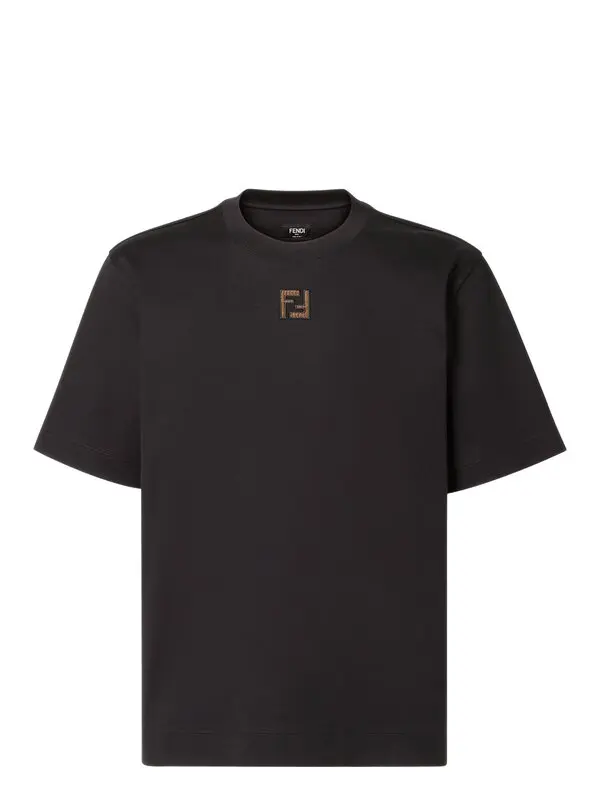 Fendi Regular-fit Short-sleeve Crew-neck Cotton T-shirt With Front Mini-scale Ff Motif In Corduroy - Nero