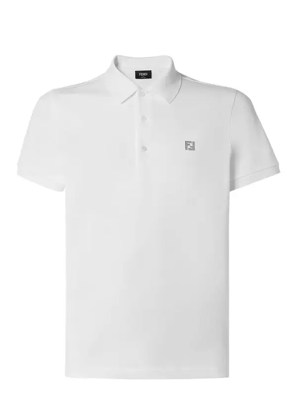 Fendi Regular-fit Short-sleeved Polo Shirt With Button-down Collar - Bianco