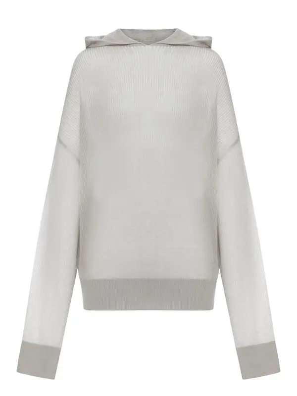 Rick Owens Cashmere Knit Hoodie With Ribbed Cuffs And Hem - Grigio
