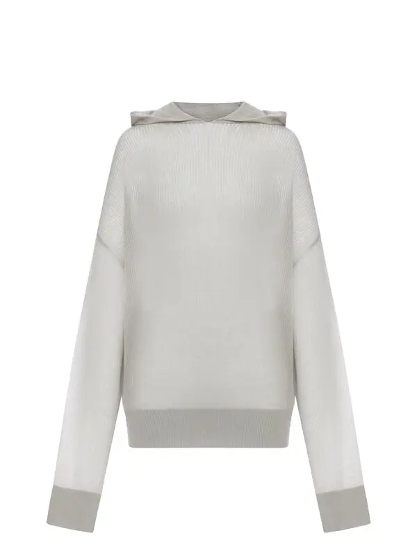 Rick Owens Cashmere Knit Hoodie With Ribbed Cuffs And Hem - Grigio