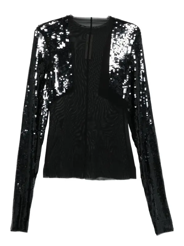 Rick Owens Long Sleeve Mesh Sequin Top - Nero