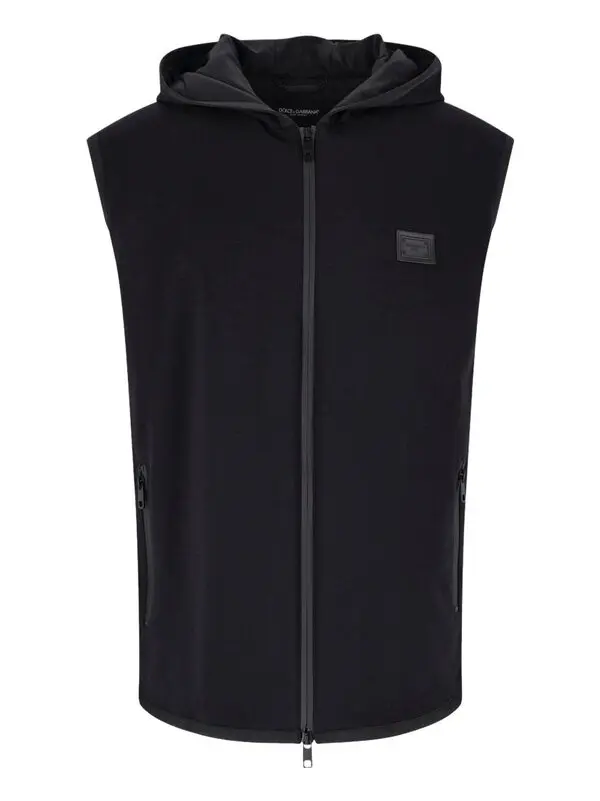 Dolce & Gabbana Sleeveless Hooded Zip Vest - Black