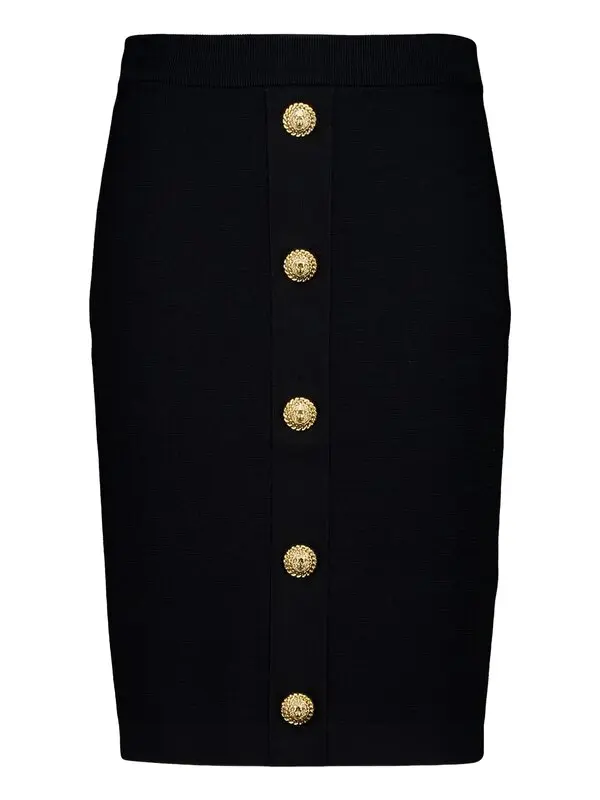 Balmain Mini Skirt With Coin-style Buttons And Double Zip Back - Nero